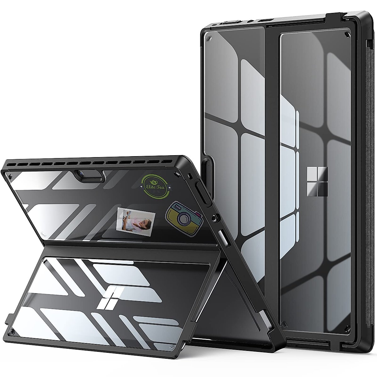 INFILAND Case Compatible with Microsoft Surface Pro 8, High Clear Transparent Shockproof Robust Portable Protective Case Multi-Angle Adjustable Stand for Surface Pro 8 13 Inch 2021 Tablet, Black