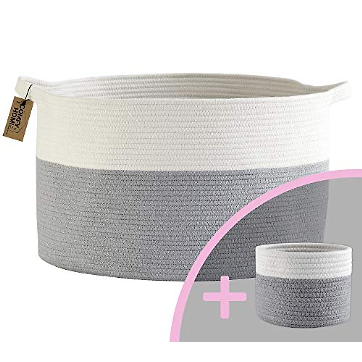 COMFY-HOMI 2pc Blanket Baskets Living Room 21''x21''x13.6'' Woven Rope Basket Laundry Hamper Baby Nursery Storage Organizer Laundry Baskets Bin XXXL Extra Large