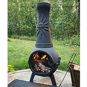 Sun Fire Outdoor Chiminea Fireplace by The Blue Rooster - Rust-Free Cast Aluminum Deck or Patio Firepit