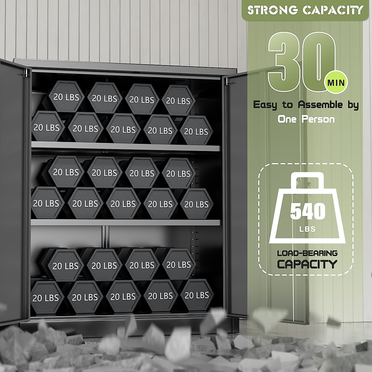 Oakmont Metal Storage Cabinet for Tool Organization, 42" Lockable Garage Storage Cabinets with 2 Doors and 4 Adjustable Shelves, Locking File Cabinet for Office, Home, School (42”-Black)