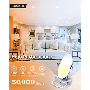 Ensenior 4 Pack 6 Inch Ultra-Thin LED Recessed Ceiling Light with Junction Box, 2700K Soft White, 12W 110W Eqv, Dimmable Downlight, 1050LM High Brightness - ETL and Energy Star Certified