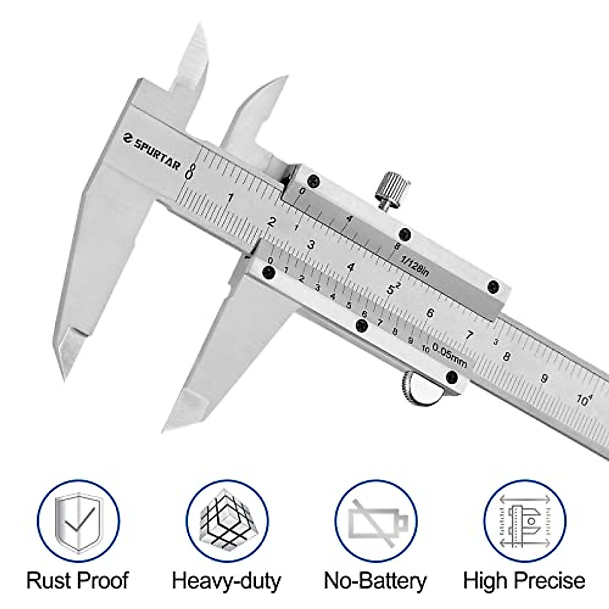 Spurtar Stainless Steel Vernier Caliper 6 inch / 150mm Caliper Measuring Tool 1/128in 0.05mm High Precision Manual Caliper Pie de Rey - Calipers Non Digital
