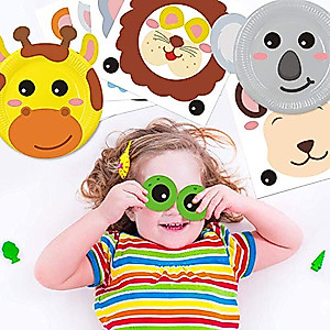15pcs Paper Plate Art Kit for Kids Toddler Crafts Safari Jungle Animals Art Kits Simple DIY Animals Paper Plate for Boys Girls Craft Parties Groups and Classroom