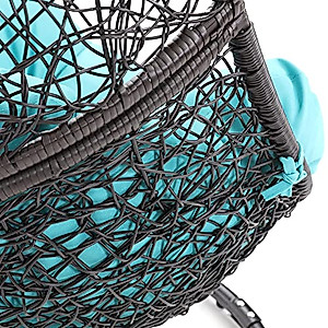 Zuri Furniture Modern Reef Black Basket Swing Chair Teal Cushion with Stand