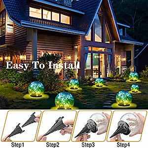 UAMSTYLE Globe Solar Lights Waterproof Decorative 2 Pack Globe Cracked Glass Gazing Ball for Outdoor Garden Decor Decorations Pathway Patio Yard Lawn,Blue
