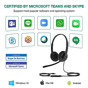 Yealink UH34 USB Wired Headset with Microphone - Stereo Headphones with Noise Cancelling,Professional Business Headphones VoIP Phone Computer Call Center Office(Ultra Light)