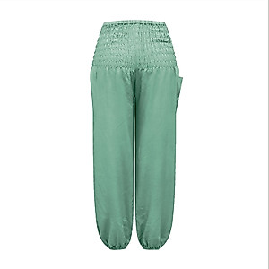 Dreamlascar Women's Smock Thai Pants Sporty Gym Athletic Jogger Pants Solid Soft Loose Yoga Pants Casual Lounge Trousers Mint Green