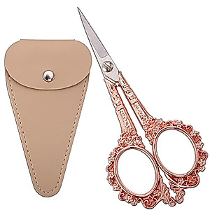 HITOPTY 4.5in Sewing Embroidery Scissors with Sheath, Small Sharp Tip Craft Crochet Scissor for Needlework Cross Stitch Threading Handicraft DIY Tool Rose Gold Shears