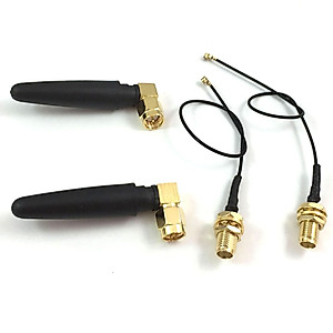 CENXIFJUDZ 2.4ghz 2.4 G WiFi Antenna 2dbi SMA Male (Pin) Connector with Mini PCI U.FL to SMA Female WiFi Pigtail RF1.13 Cable 15cm(Pack of 2)