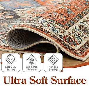 Moynesa Moroccan 8x10 Area Rug, Washable Rugs for Living Room, Bohemian Soft Large Bedroom Rug, Non Shedding Low Pile Floor Carpet for Dining Room Office Decor, Rust