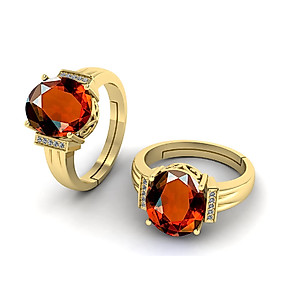 LMDPRAJAPATIS 9.25 Carat Natural Garnet Stone Statement Gold Adjustable Ring For Men And Women