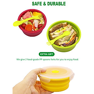 FUSMYE Set of 4 Collapsible Silicone Food Storage Containers With Lids,Round Bowls For Kitchen, Microwave,Dishwasher and Freezer Safe For Camping,Foldable Meal Box, BPA Free