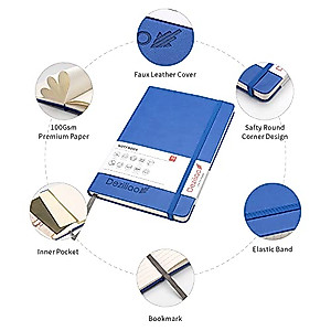 Deziliao Hardcover Notebook Journal 160 Pages, Lined Journal Notebooks for Work, 100Gsm Premium Thick Paper with Pocket, Medium 5.7"x8.4" （Blue, Ruled）