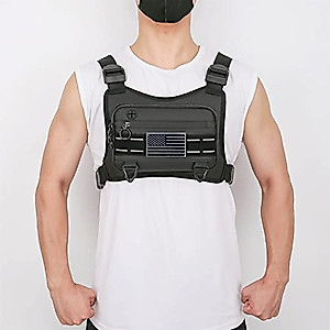 Muserise Sports Chest Bag For Men Women, Water Resistant Lightweight Front Chest Pack, Running Vest Bag With Built-In Phone Holder & Extra Storage For Workouts, Running, Cycling (Black)