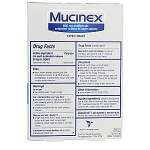 Chest Congestion, Mucinex Expectorant 12 Hour Extended Release Tablets, 20ct, 600 mg Guaifenesin with Extended Relief of Chest Congestion Caused by Excess Mucus. Thins and Loosens Mucus (Pack of 3)