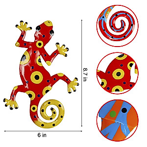 Ridota 6 Pack Metal Gecko Wall Decor, Metal Hanging Wall Art Sculpture for Indoor Outdoor Home Bedroom Living Room