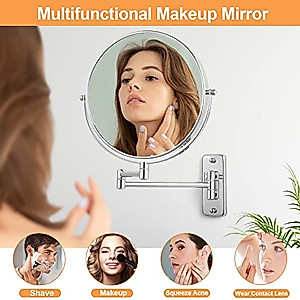 FFowcye 9" Magnifying Wall Mount Makeup Vanity Mirror,1x/7x Double-Side Makeup Mirror with Magnification,Swivel Extendable Shaving Face Mirror for Bathroom, Wall Mirror for Chrome…