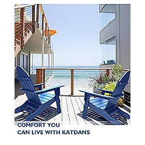 KATDANS Adirondack Chair Weather Resistant-Outdoor Fire Pit Chairs - Adirondack Chair with Retractable Ottoman - Patio Chair for Outside, Garden, Backyard, Campfire - Navy Blue - OD211212BL