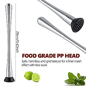 Long Handle Stainless Steel 29cm/11.42in Muddler Bar Tool Cocktail Muddler Mojito Fruit Mixer DIY Drink Wine Barware Tool, Silver