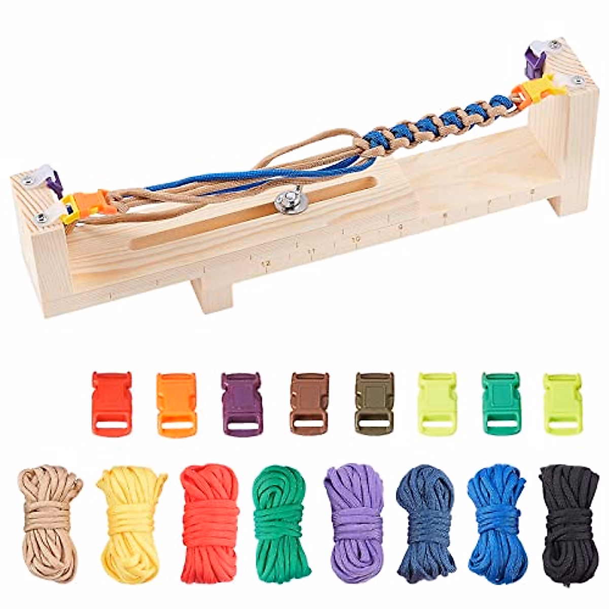 PH PandaHall Jig Bracelet Maker Kit Wristband Maker with 8 Parachute Cords and 8 Quick Release Buckles Adjustable Length Braiding Weaving DIY Craft Tool Kit for Friendship Bracelets Jewelry Making