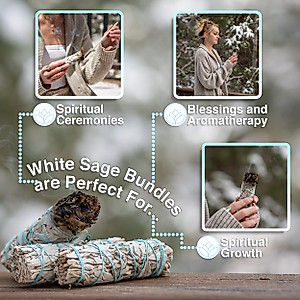 Handcrafted 4 Inch White Sage Sticks - Fresh, Natural California Sage Smudge Sticks with Instructions & Blessings - Wand Sage for Cleansing House Negative Energy & Other Smudging Rituals