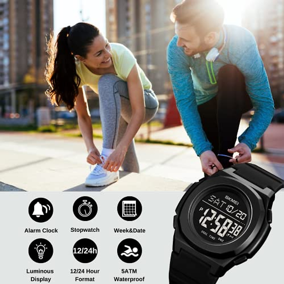 CakCity Mens Digital Watch Outdoor Sports Watches for Men Unisex Womens Digital Chronograph Silicone Strap Watch 50M Waterproof