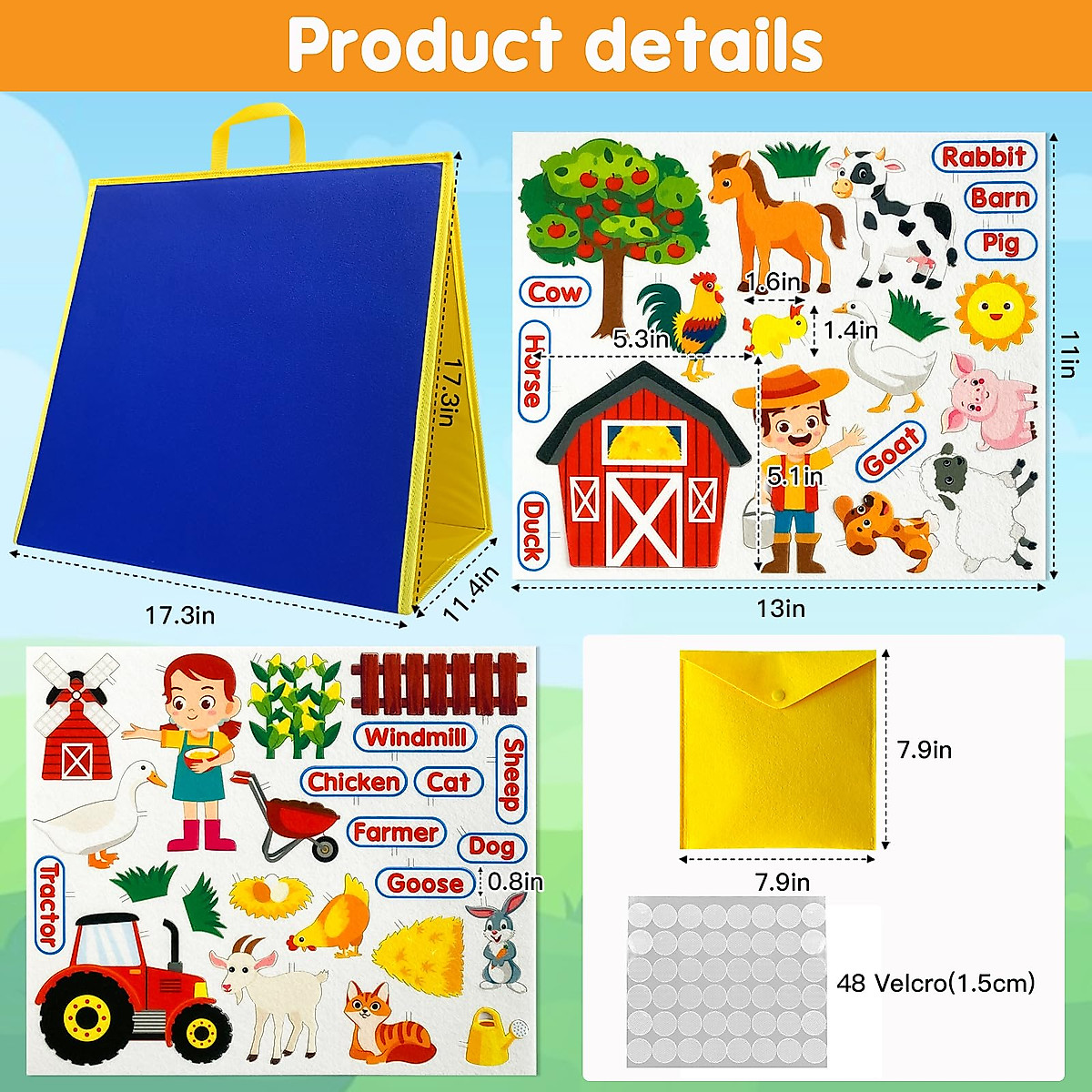 Felt Board&Story Sets and Pieces for Toddlers ,Flannel Board Quiet Time Books for Children,Foldable,Double Sided, Felt Learning Board for The Classroom,Felt Toys Activities for Kids (Zoo Animals)