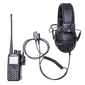 Push-to-Talk 2-Pin K1 Cable with Aux Audio Adapter - PTT Button for BaoFeng and Kenwood Radios - Compatible with 3.5mm Headsets and Auxiliary Inputs, Great with Electronic Earmuffs