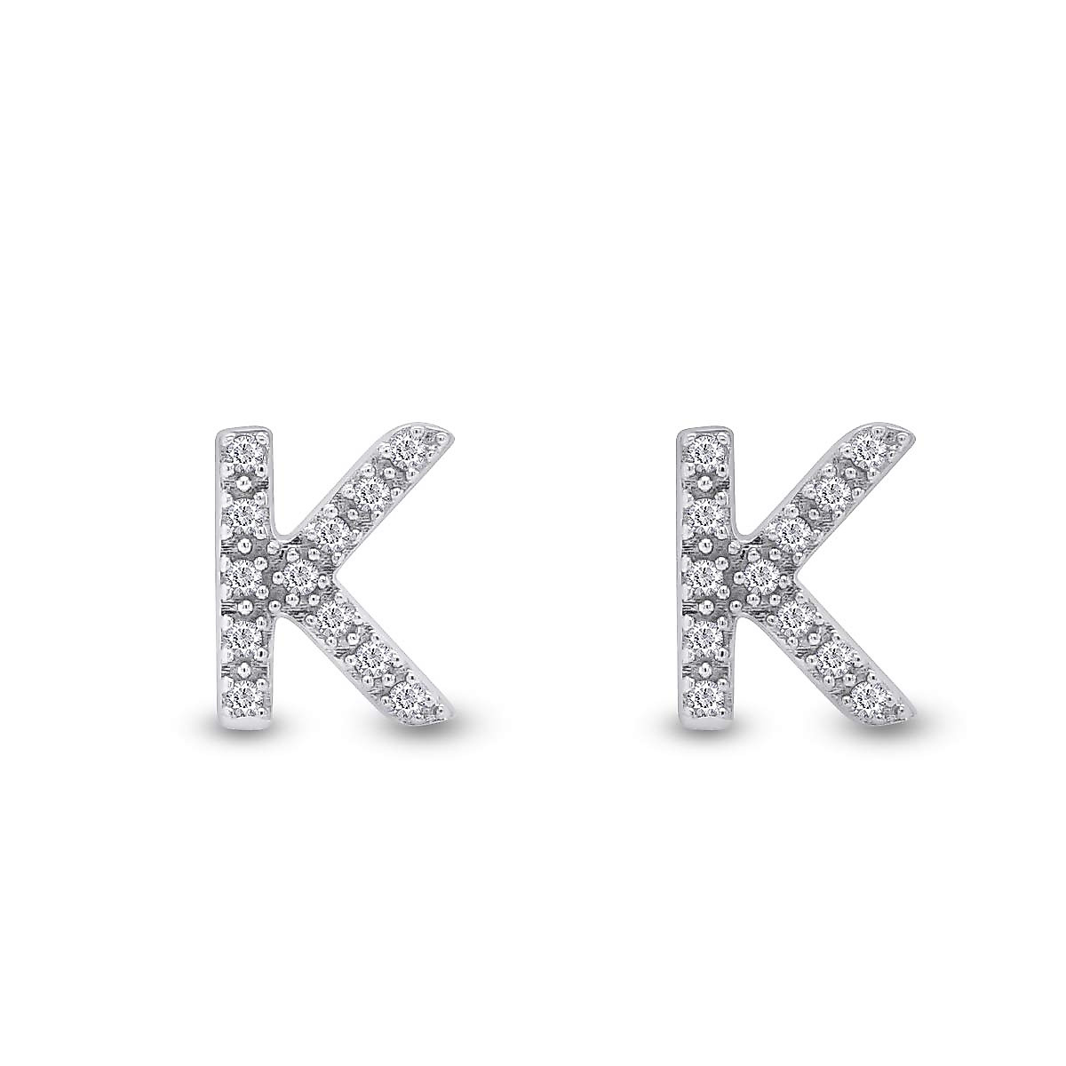 1/10 Carat Round White Natural " Diamond Alphabet Initial Letter "K " Diamond Stud Earrings In 14k White Gold Over Sterling Silver (0.1 Cttw)