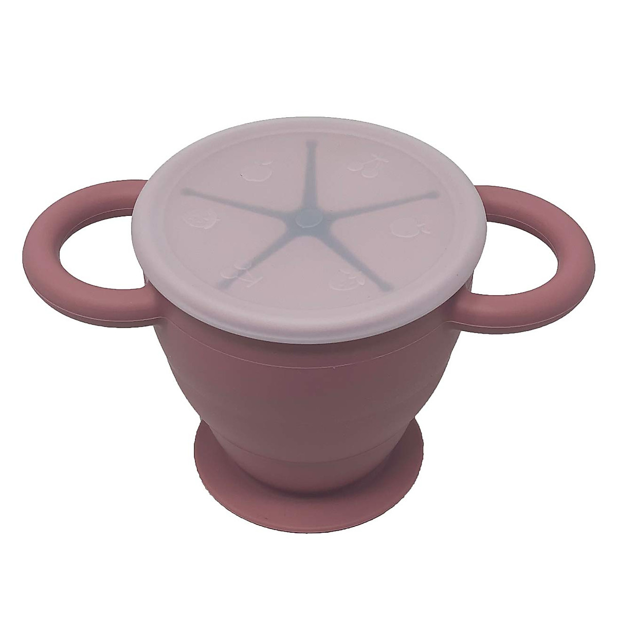 BraveJusticeKidsCo | Snack Attack II Snack Cup | Collapsible Silicone Snack Container | Toddler and Baby Snack Catcher Lid (Dusty Rose)