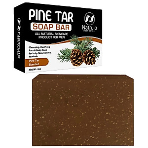 Pine Tar Soap for Men, 4oz Scented Pure Pine Tar Bar Soap for Man – All Natural Cleansing Body Wash & Face Cleanser for Itchy Skin, Eczema, Psoriasis – Manly Smelling Skincare Handcrafted in the USA