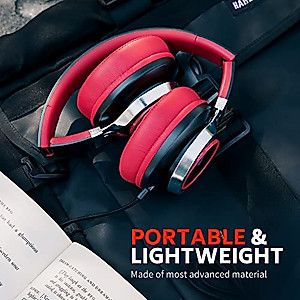 COOSII AC01 Headphones Wired Noise Isolating Over Ear Corded Stereo Headsets with Microphone Volume Control for Adults Teens 3.5mm for Cellphones, Tablets, Laptop, Chromebook (Black Red)