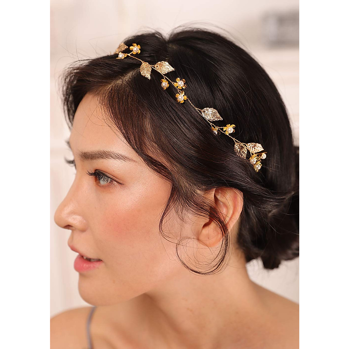 Kercisbeauty Gold Leaf Headband for Women Wedding Bridal Boho Hair Piece Dainty Hair Accessories for Special Occasion