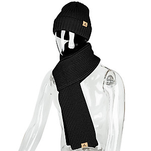 3 PCS Winter Hat Scarf Gloves Set, Soft Warm Knit Beanie Hat Touchscreen Gloves Long Knitted Scarf Set Winter Gifts for Men