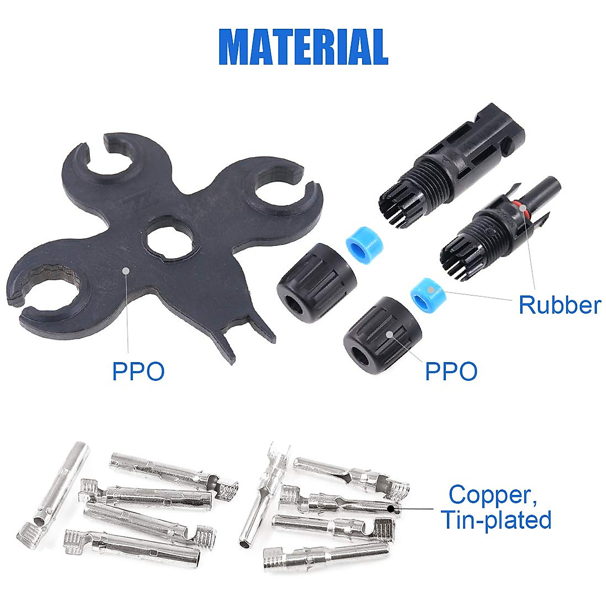Glarks 5 Pairs Solar Panel Cable Connectors with Assembly and Disassembly Tool Wrenches for Connecting Solar Panels, Solar PV Wire