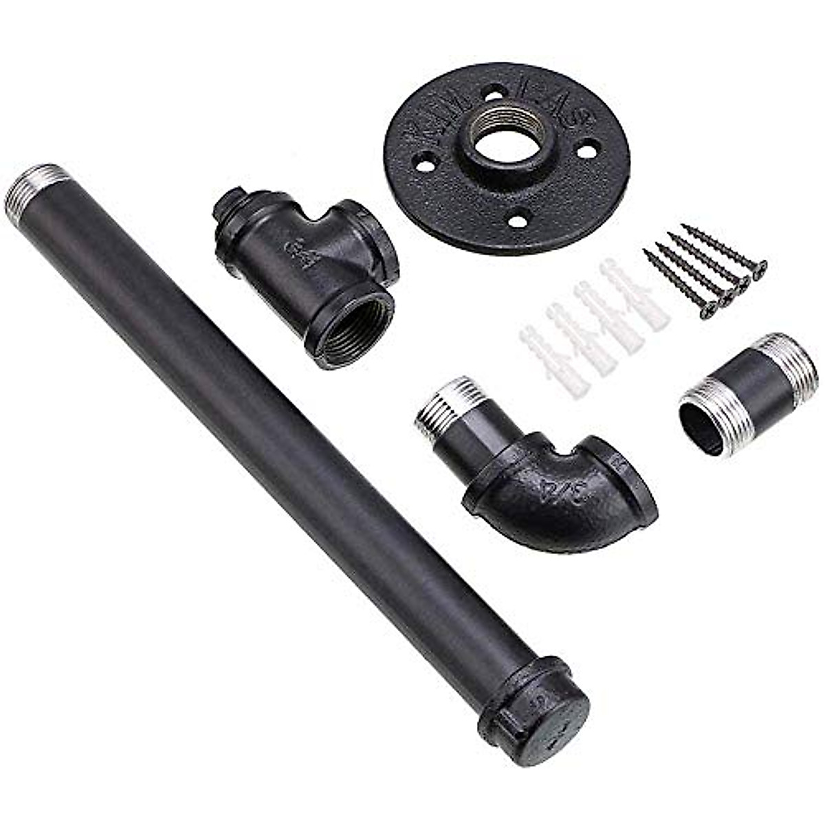 LZB Industrial Wall Mount Pipe Hanger Holder Rack Clothes Bar Iron Black 14 Inch