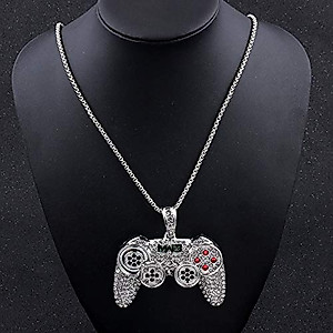 Rrdaily To My Son/Grandson Necklace Colorful Crystal Game Controller Necklaces Punk Hip Hop Friendship Necklace Game Console Necklace for Son/Grandson Best Friends (Silver)