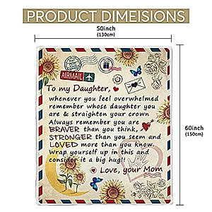 Bonsai Tree Daughter Blanket from Mom, to My Dear Daughter Airmail Soft Throw Blanket Gifts for Women Girls Adult, Personalized Family Love Flannel Fleece Blanket for Couch Living Room, 50x60 Inches