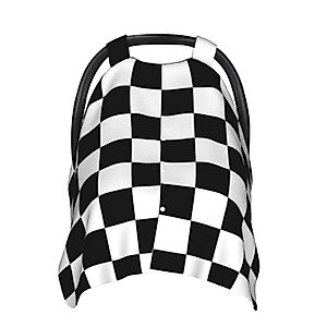 Baby Car Seat Cover Black and White Checkered Winter Carseat Canopies Cover Soft Breathable Infant Carseat Canopy for Infant Boys Girls#