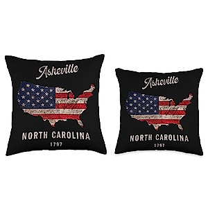 USA Classic Grunge Map Retro Apparel Asheville, NC 1797 Throw Pillow, 16x16, Multicolor