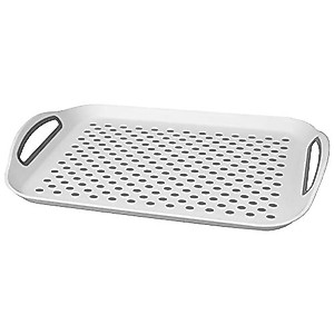 Home Basics Anti-Slip Plastic Serving Tray with Easy Grip Handles, White 16'' x 11'' x 1.6'' 41.5 x 29 x 4.3 cm