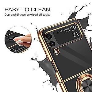 BENTOBEN Galaxy Z Flip 3 Case 5G with 360° Ring Holder, Shockproof Slim Kickstand Magnetic Support Car Mount Women Men Non-Slip Protective Phone Case for Samsung Galaxy Z Flip 3, Black/Gold