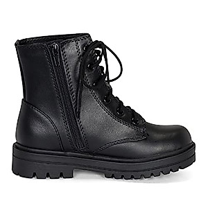 Brace-IIS - Girls/Boys/Kids/Children Lace Up Side Zipper Vegan Leather Lug Sole Combat Boots (Black PU, us_footwear_size_system, little_kid, women, numeric, medium, numeric_2)
