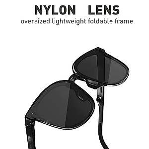 BENEUNDER Polarized Sunglasses Women, Folding Lightweight Mens Sunglasses with UV400 Protection, Oversized Black Sunglasses