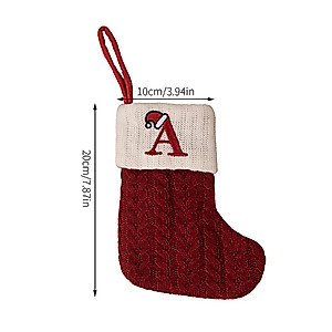 Zocvyi 7 inch Mini Cute Knit Monogram Embroidered Christmas Stocking Personalized Initial Christmas Stocking Family Holiday Xmas Party Decor Christmas Decorations-M-Red