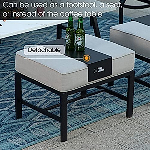 PHI VILLA 6 Piece Patio Conversation Sets, Deluxe Outdoor Patio Set for 5-7 Person with 3 Seater Padded Deep Seating Bench, 2 Padded Swivel Armrest Sofa Chairs, 2 Ottoman and & 1 Coffee Table