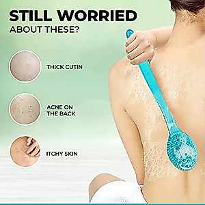 Bistras Bath Brush with Bristles, Bath and Shower Scrubber, Long Handle for Exfoliating Back, Body, and Feet, Green (1 Pack)