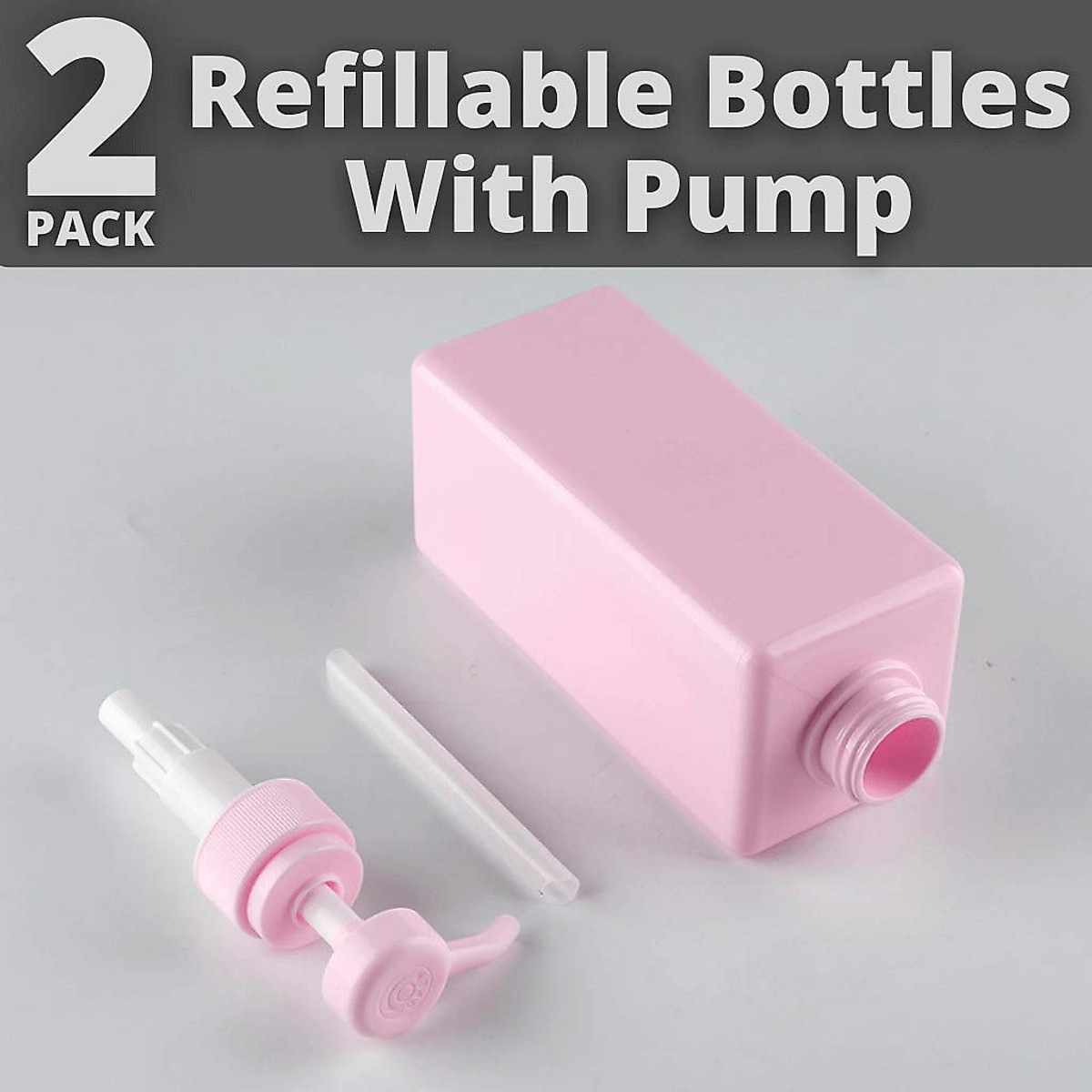 Refillable Pump Bottles 22oz/650ml Plastic Pump Bottles (Pink) - Set of 2 Empty Pump Bottles for Lotions and Creams - Plastic Pump Bottles for Hand Sanitizer, Soap, Shampoo, Conditioner and More