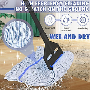 Looped-End Commercial Industrial Cotton Mop for Floor Cleaning ,Heavy Duty String Wet Mops with Long Handle for Home,Garage,Office, Workshop, Warehouse Floor Cleaning (1 Industrial mop)