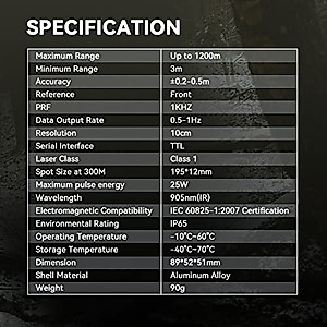 LK01 Auxiliary Ballistic Smart Laser Range Finder, 1200M External Laser Rangefinder with ± 0.5m Accurate, IP65, Compatible with Picatinny Rails, Works with MILESEEY TNV10 Thermal Monocular